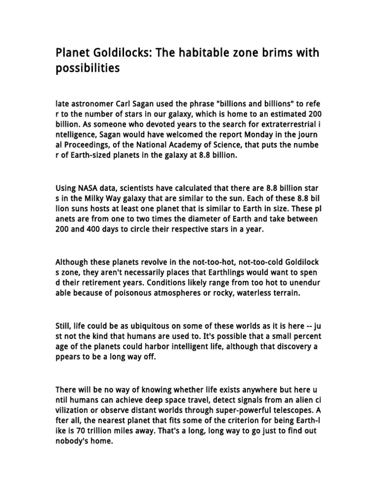 Planet Goldilocks The Habitable Zone Brims With Possibilities | PDF