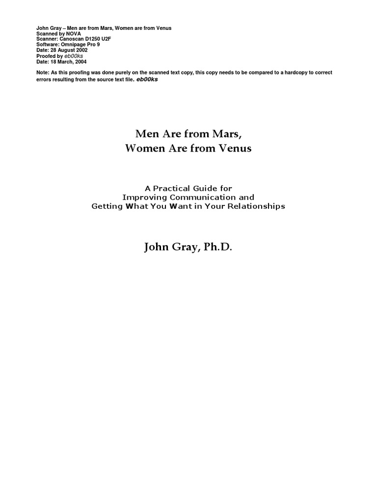 Women Are From Venus Men Are From Mars | PDF | Love | Insight