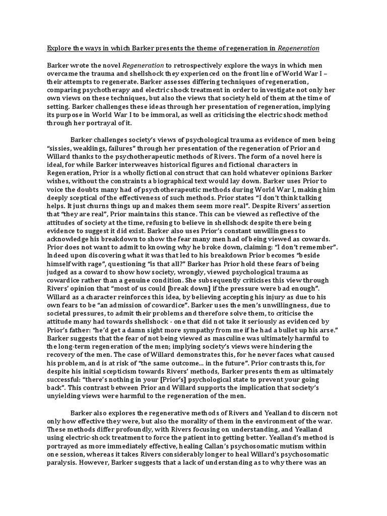 Regeneration Themes in Pat Barker's Novel | PDF | Behavioural Sciences ...