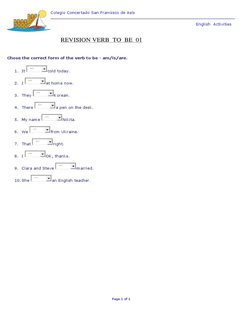 English Verb "To Be" Exercises | PDF