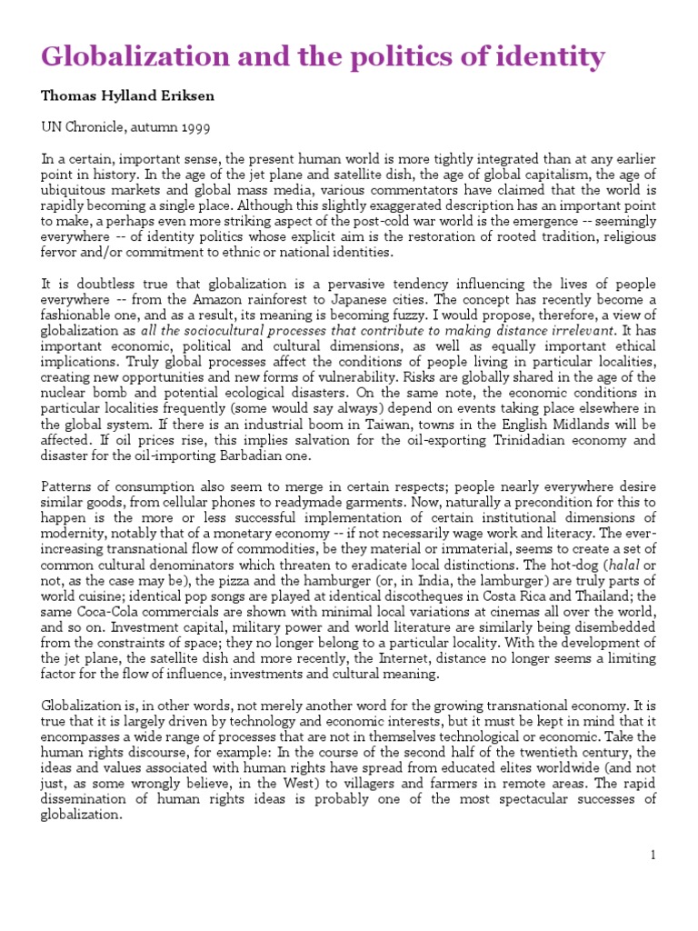 Globalization and Identity Politics | PDF | Globalization | Nationalism