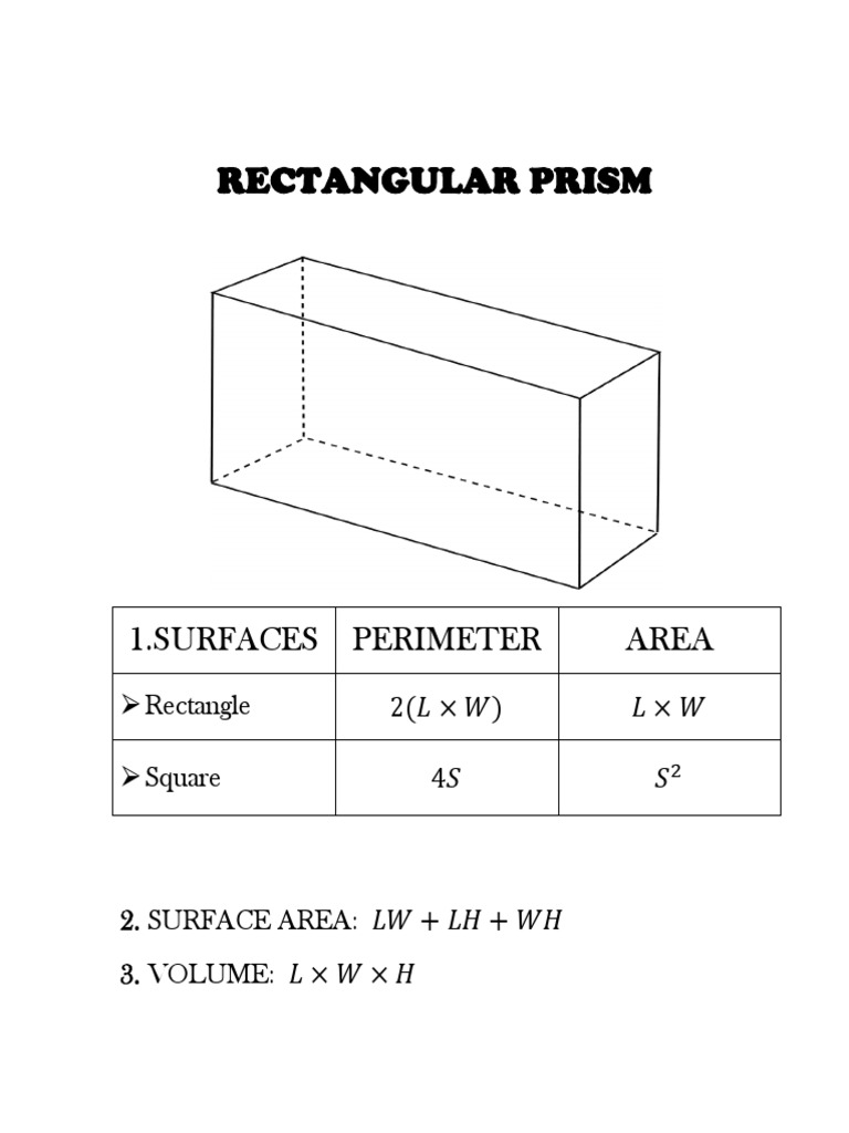 Rectangular Prism: 1.surfaces Perimeter Area | PDF