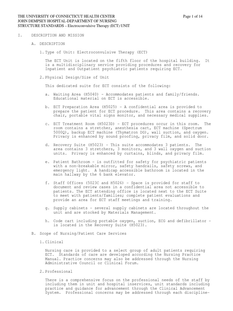 ECT Unit Structure and Standards | PDF | Electroconvulsive Therapy ...