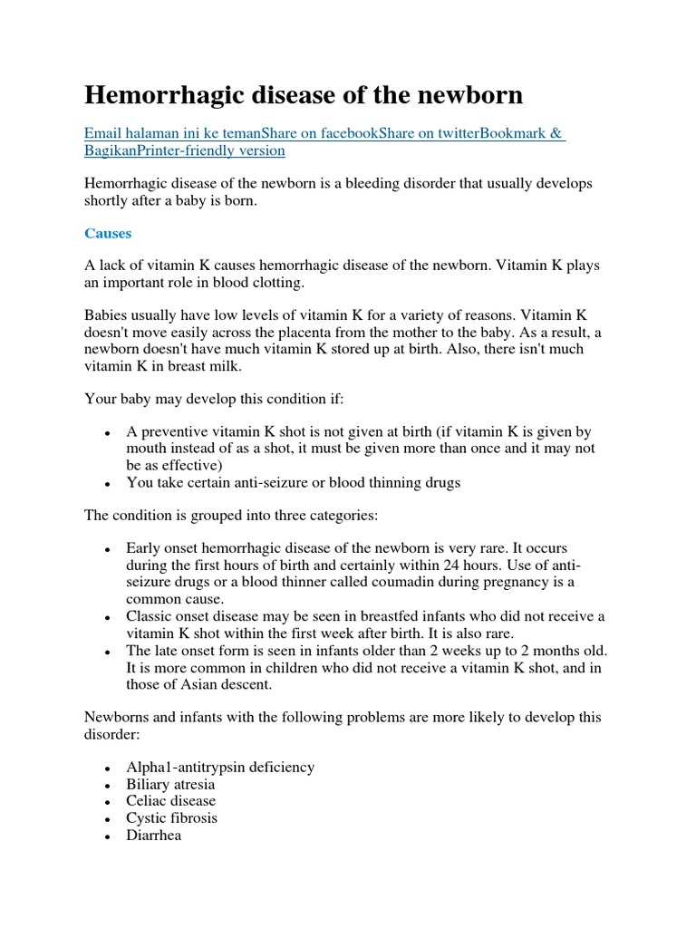 Hemorrhagic Disease of The Newborn | PDF | Bleeding | Infants