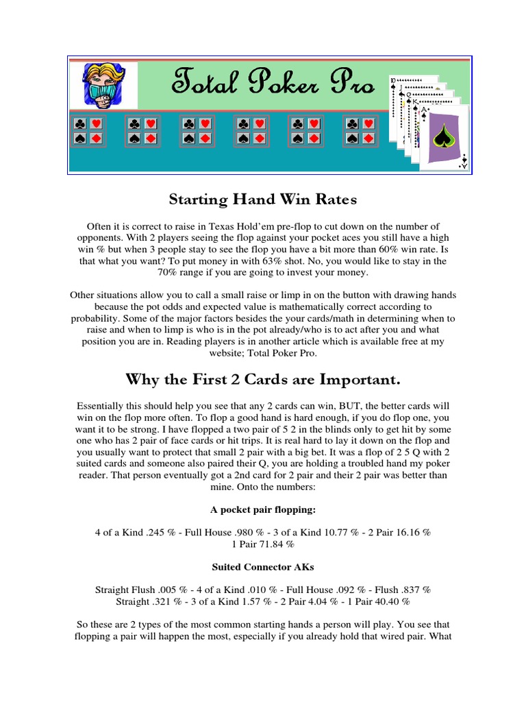 Starting Hand Win Rates: A Pocket Pair Flopping | PDF | Betting In ...