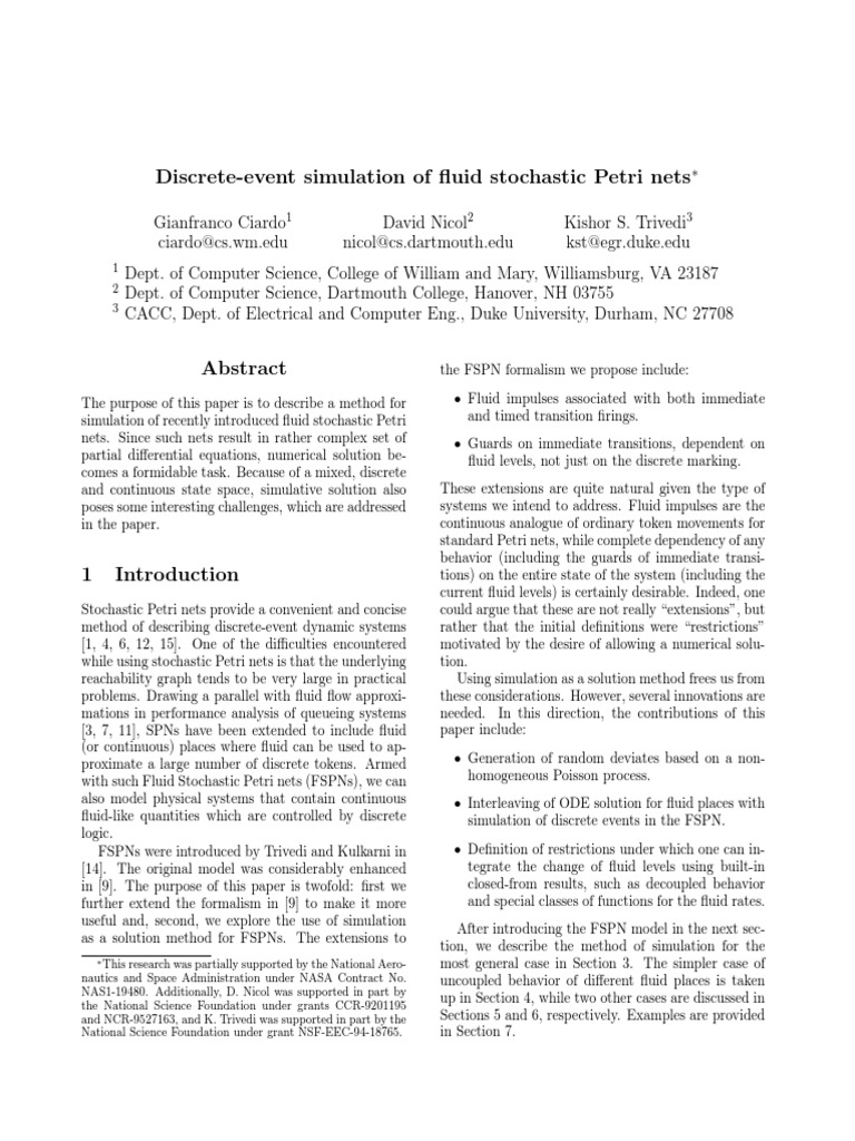 Discrete-Event Simulation of Fluid Stochastic Petri Nets | PDF | Markov Chain | Applied Mathematics