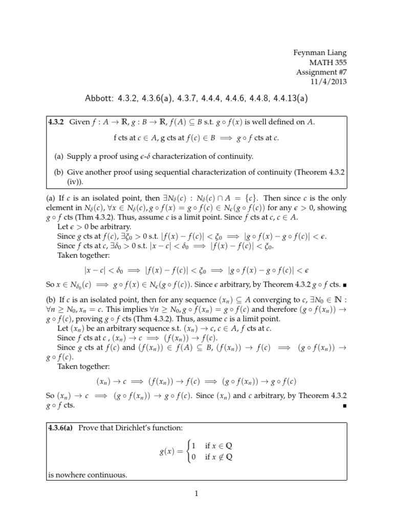 Abbott - Understanding Analysis Problem Set | PDF | Mathematical ...
