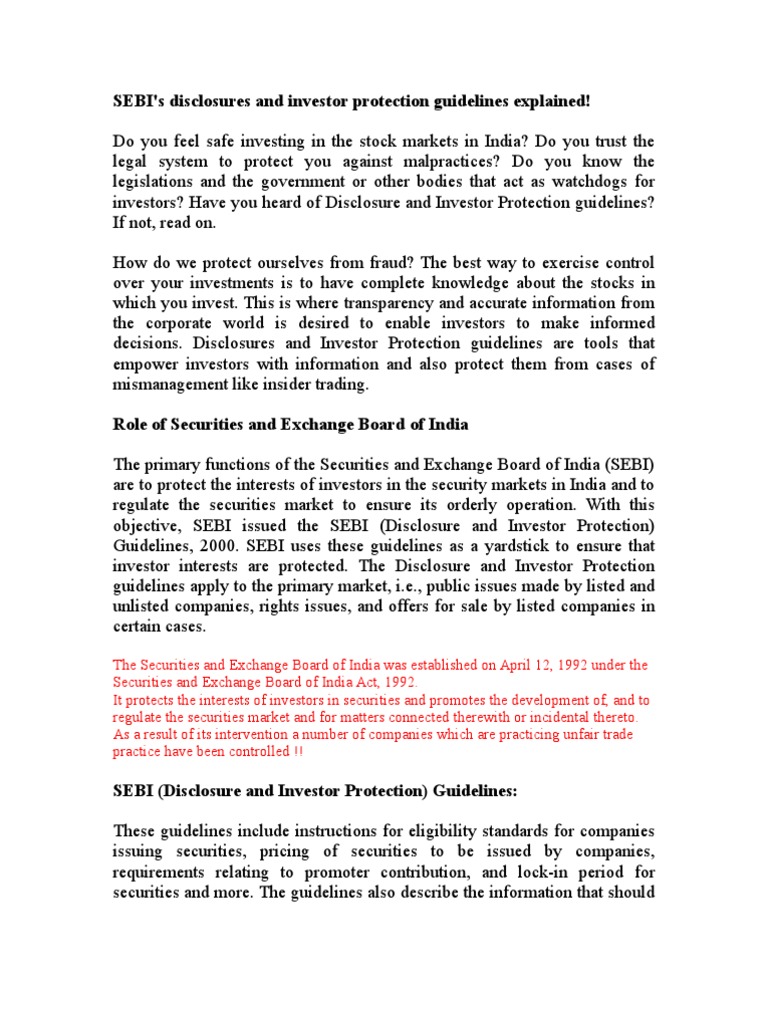 SEBI's Disclosures and Investor Protection Guidelines Explained! Do You ...