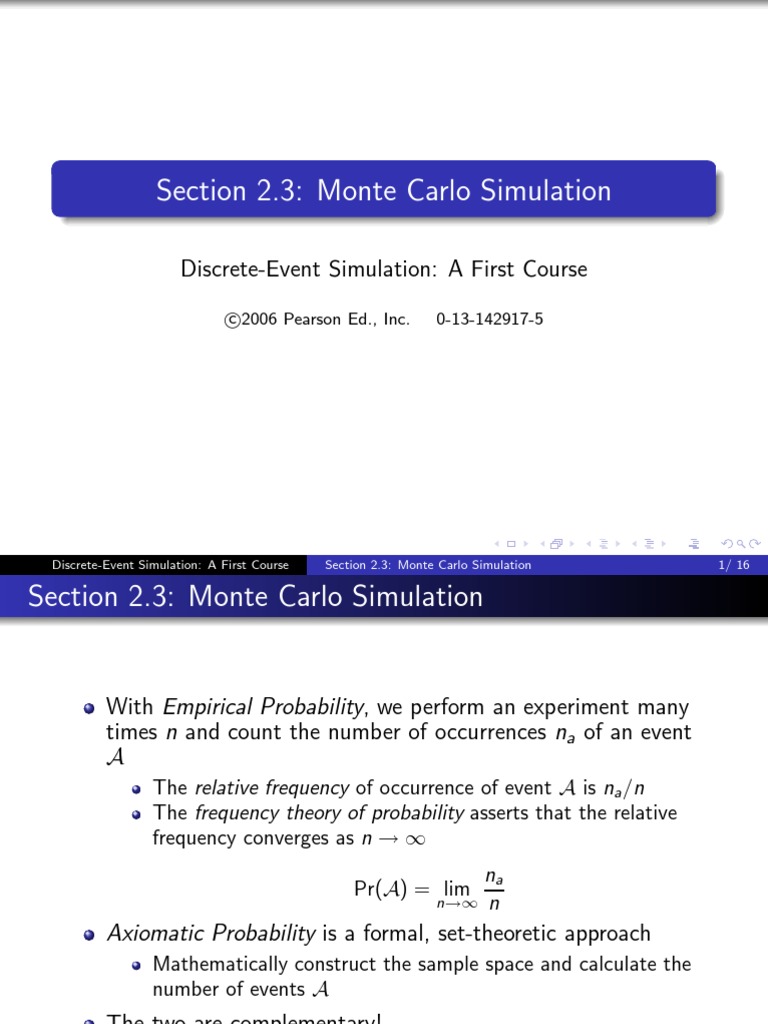 Section 2.3: Monte Carlo Simulation: Discrete-Event Simulation: A First ...