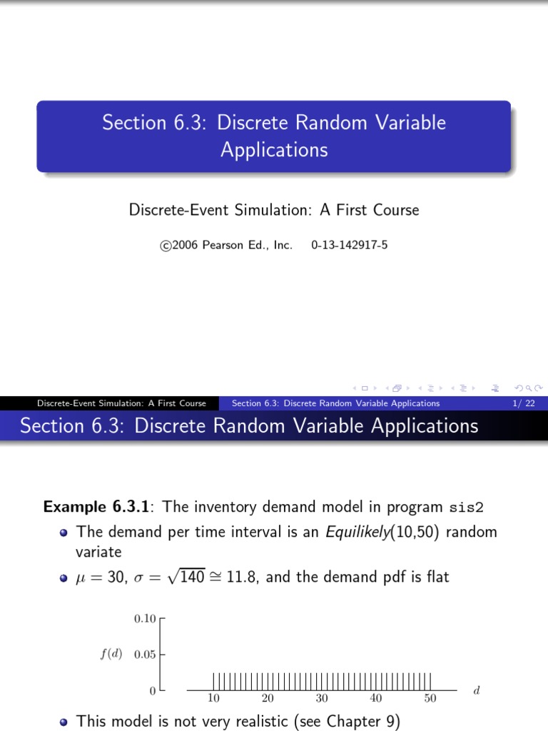 Section 6.3: Discrete Random Variable Applications: Discrete-Event Simulation: A First Course ...