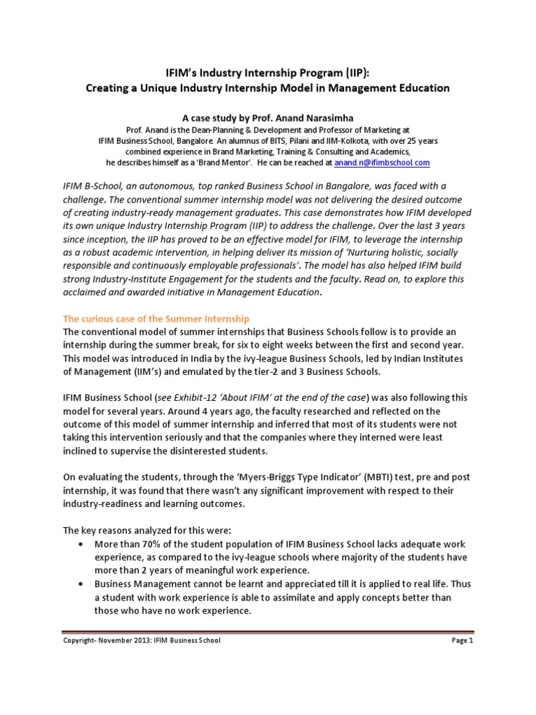 IFIM's Industry Internship Program (IIP) : Creating A Unique Industry ...