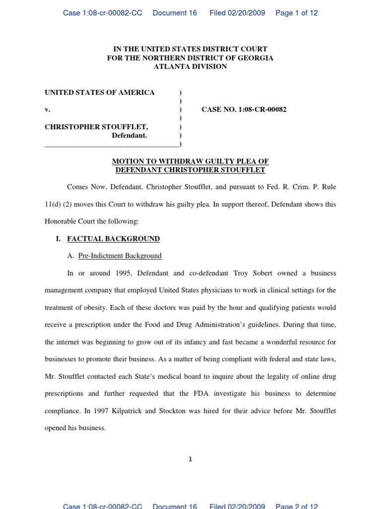 Motion To Withdraw Guilty Plea 02-20-2009 | PDF | Self Incrimination | Plea