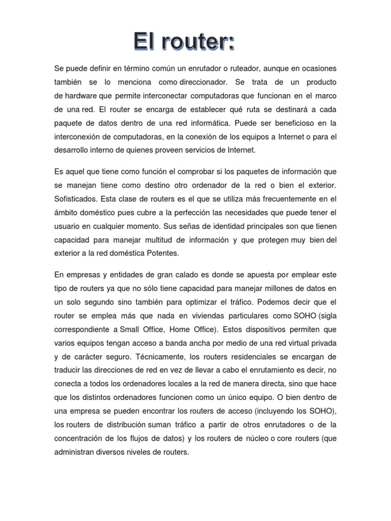 Definicion de Router | PDF | Enrutador (Computación) | Wifi
