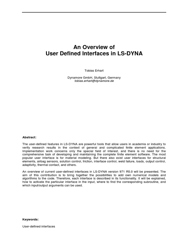 User-Defined Interfaces in LS-DYNA | PDF | Parameter (Computer ...