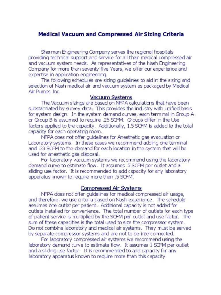 NFPA Sizing Guidelines and Equipment Recommendations for Medical Vacuum ...