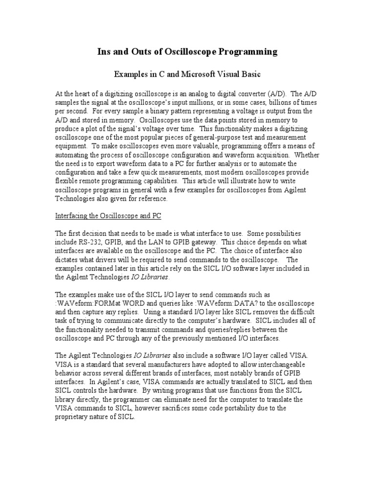 Ins and Outs of Oscilloscope Programming: Examples in C and Microsoft ...