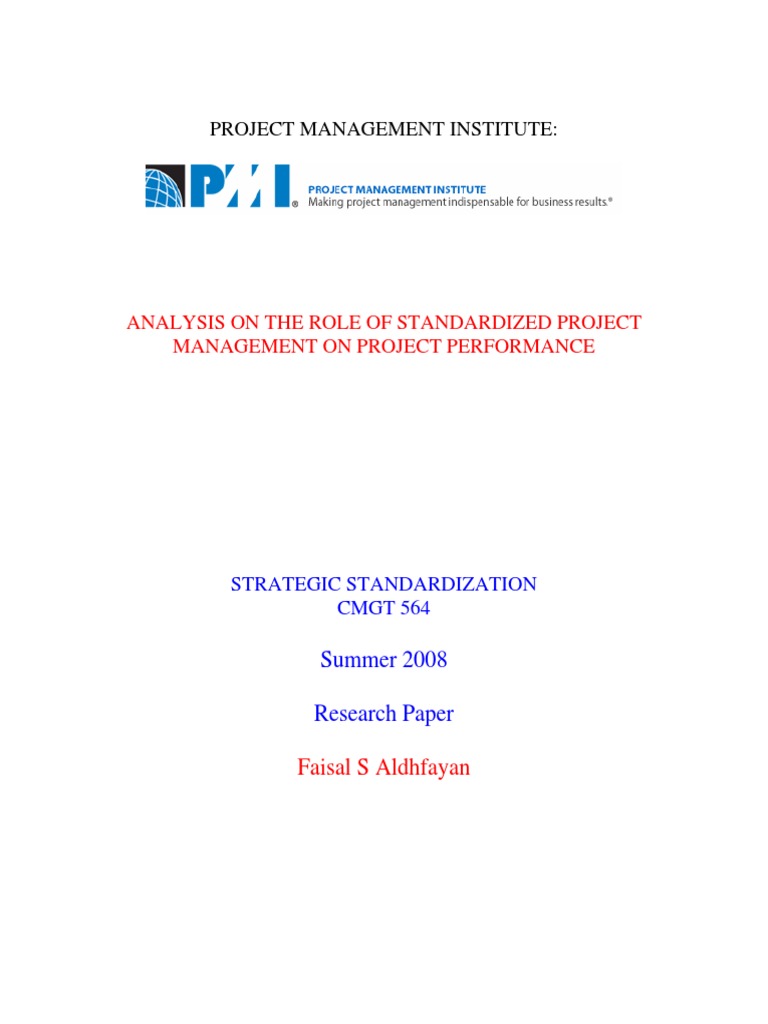 Project Management Institute:: Analysis On The Role of Standardized ...