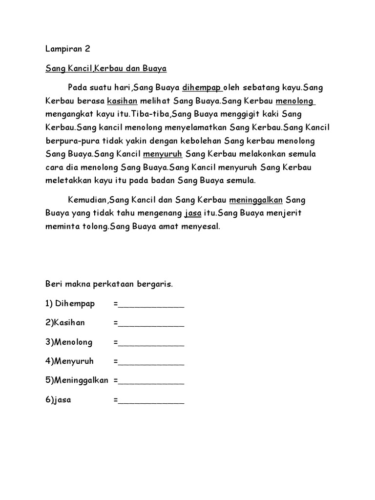 Sang Kancil, Buaya Dan Kerbau | PDF