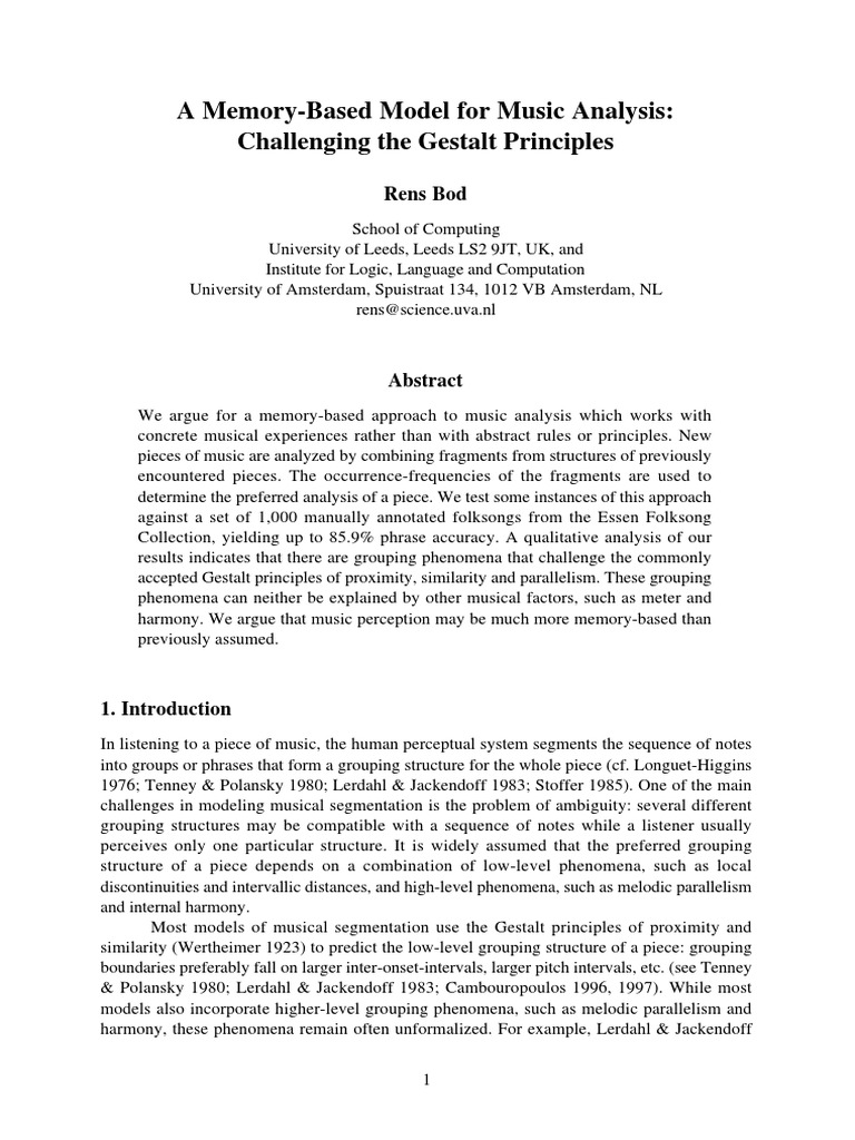 A Memory-Based Model For Music Analysis: Challenging The Gestalt Principles | PDF | Parsing ...