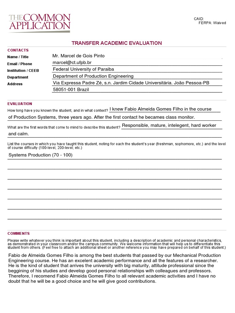 Student Academic Evaluation Form | PDF