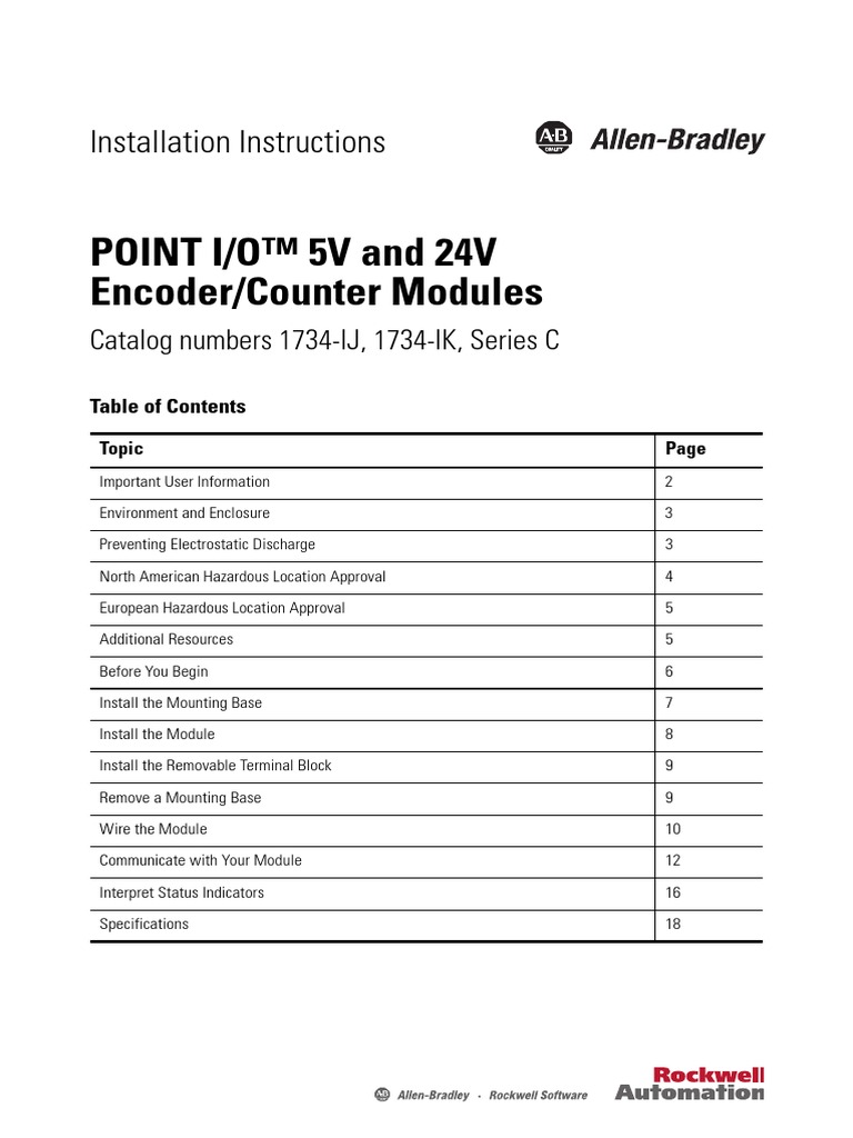 POINT I/O™ 5V and 24V Encoder/Counter Modules: Installation ...