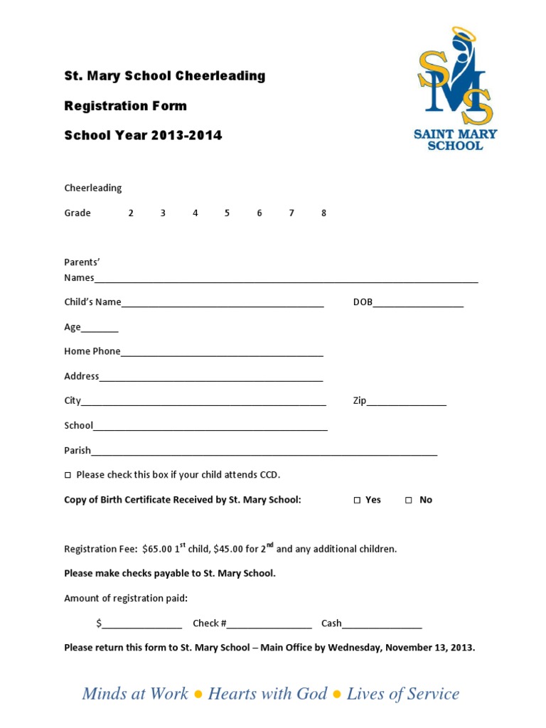 Cheerleading Registration Form 2013-2014 | PDF