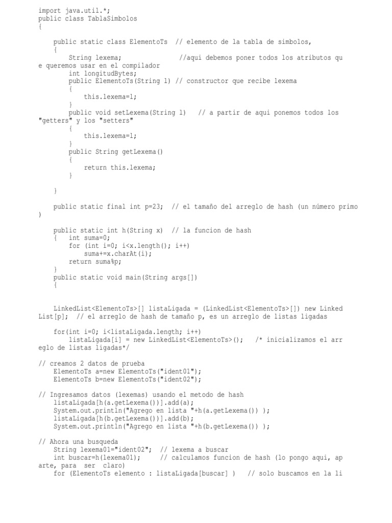 Implementación de Tabla de Símbolos en Java | PDF | Informática ...