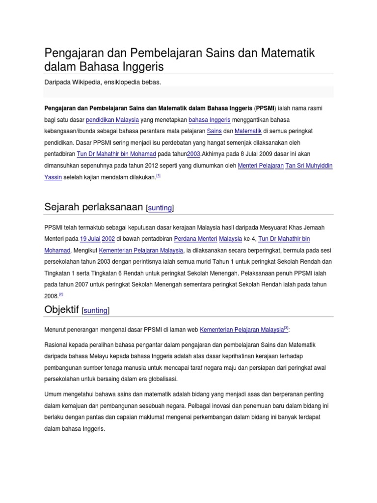 Pengajaran Dan Pembelajaran Sains Dan Matematik Dalam Bahasa Inggeris | PDF
