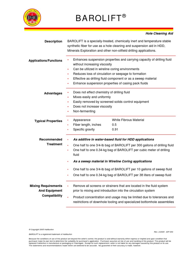 Barolift | PDF | Drilling | Viscosity