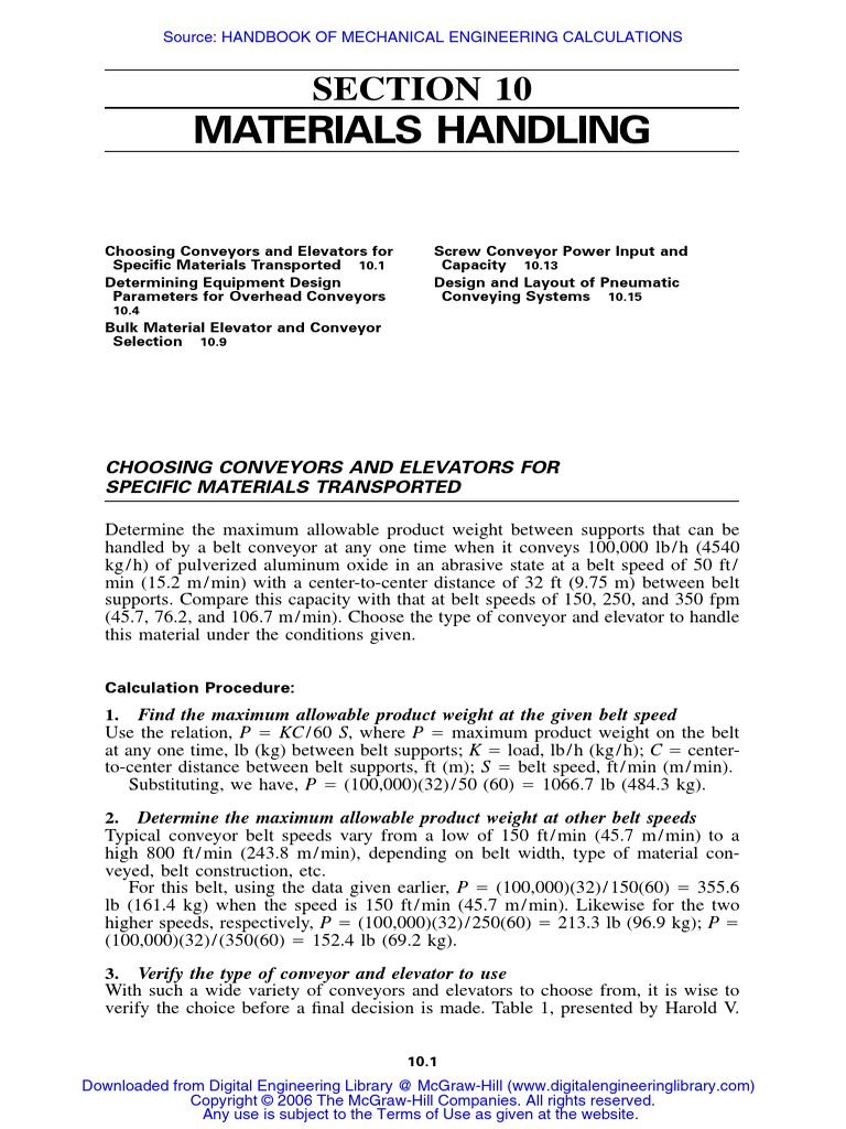 Materials Handling: Section 10 | PDF | Belt (Mechanical) | Duct (Flow)