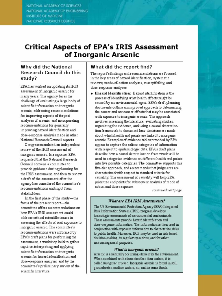 Critical Aspects of EPA's IRIS Assessment of Inorganic Arsenic: Interim ...
