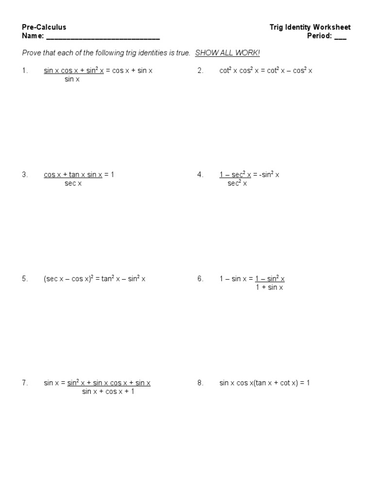 Trig Identity WKST | PDF | Teaching Methods & Materials