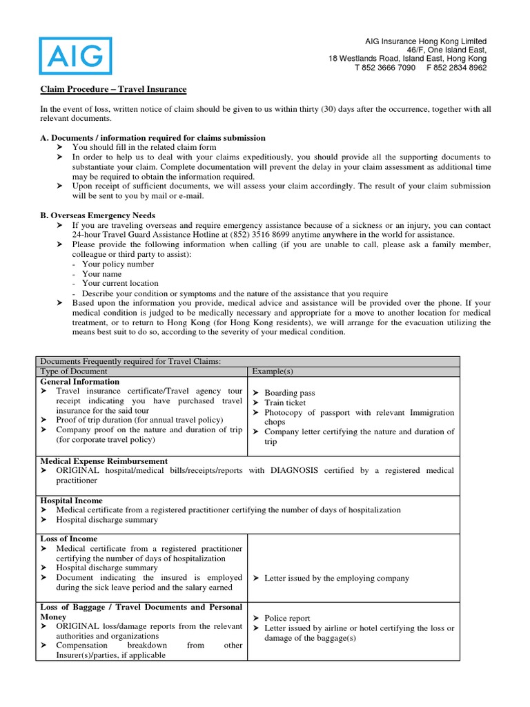 AIG TA Claim Procedure 2013 Mar.pdf | Insurance | Expense