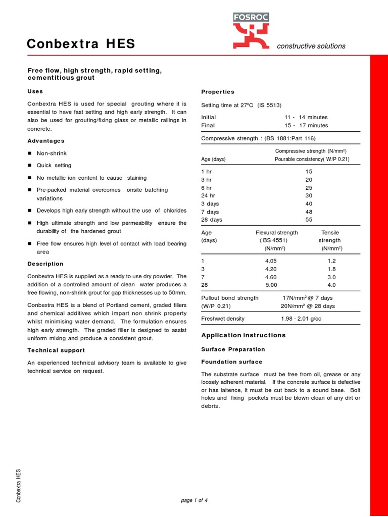 Conbextra HES: Free Flow, High Strength, Rapid Setting, Cementitious ...