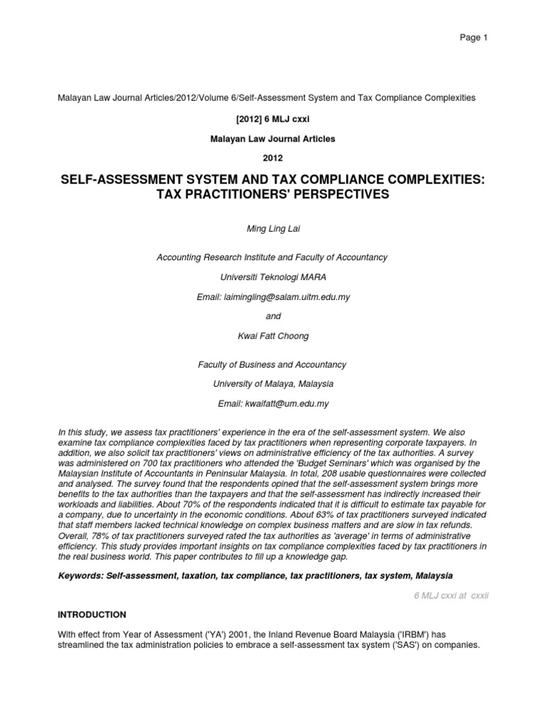 Self-Assessment System and Tax Compliance Co PDF | Download Free PDF ...