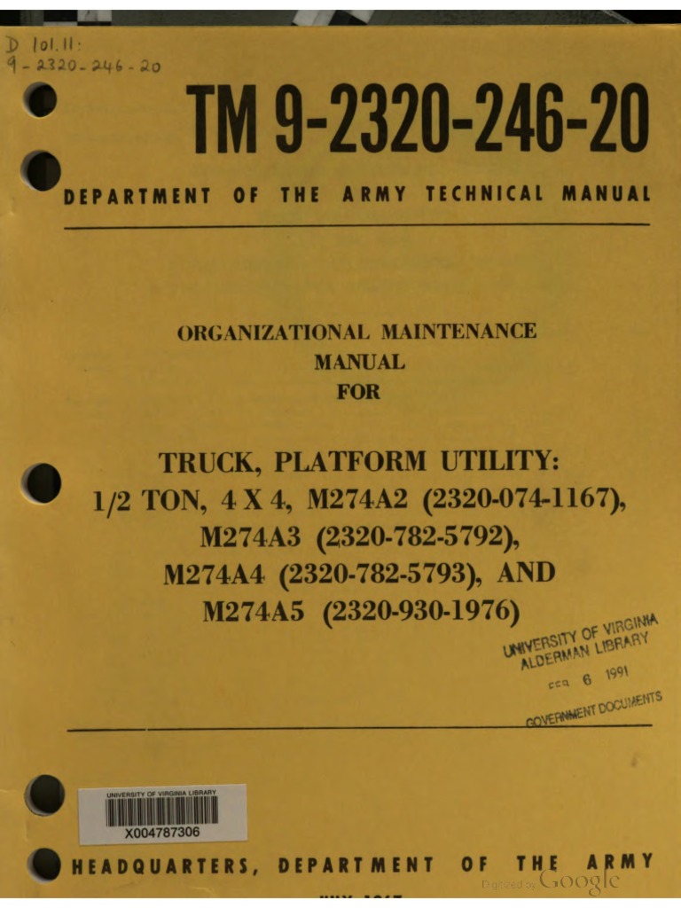 TM 9-2320-246-20 - M274 Mule Manual | PDF | Military | Military Science