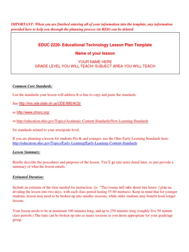 EDUC 2220 Lesson Plan Template | PDF | Business