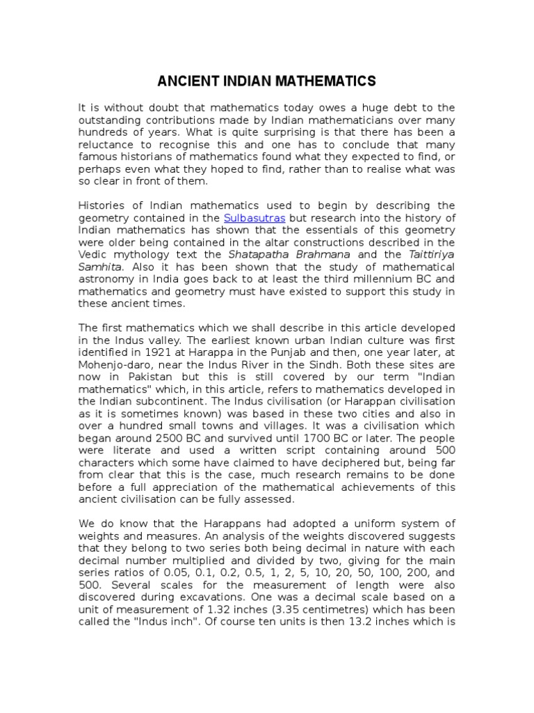 Ancient Indian Mathematics Overview | PDF | Fraction (Mathematics ...