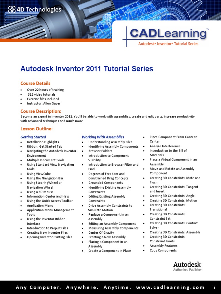 Cadlearning Autodesk Inventor 2011 Outline | PDF | Sheet Metal | Metal ...