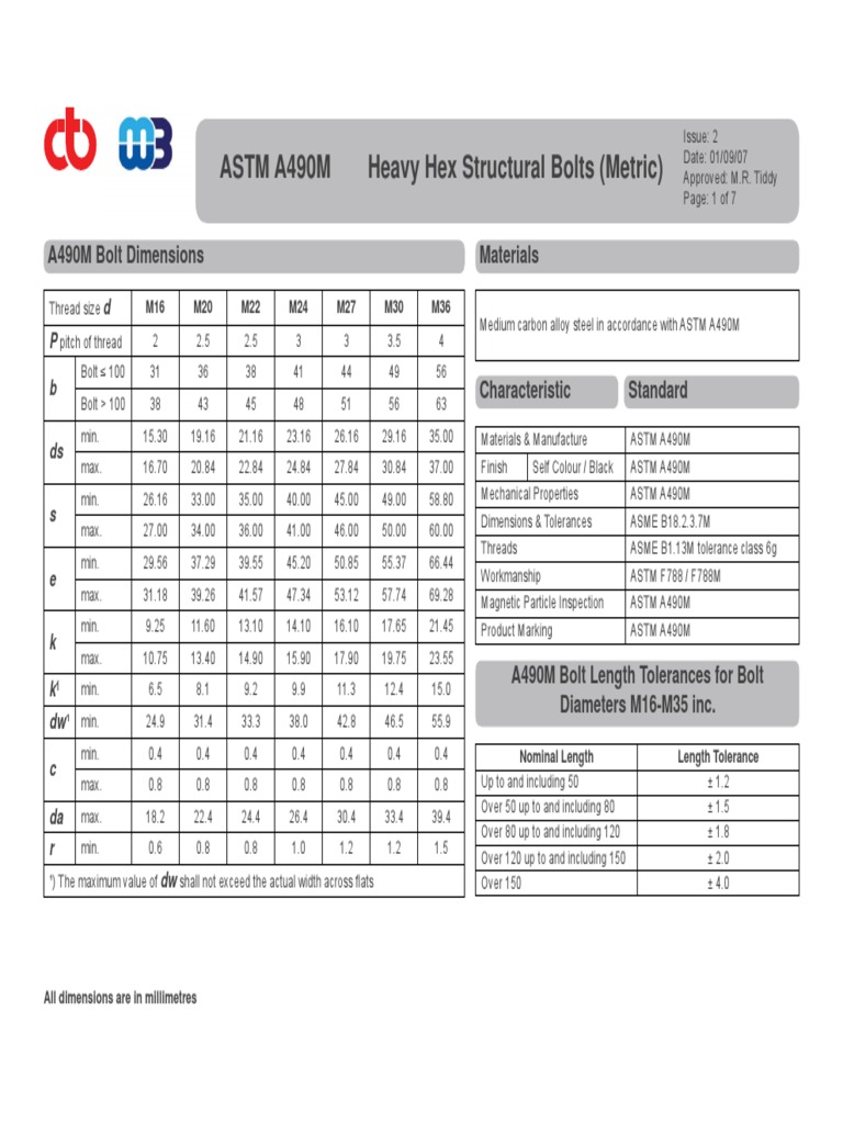 Astm A490M Heavy Hex Structural Bolts (Metric) | PDF | Screw | Metalworking