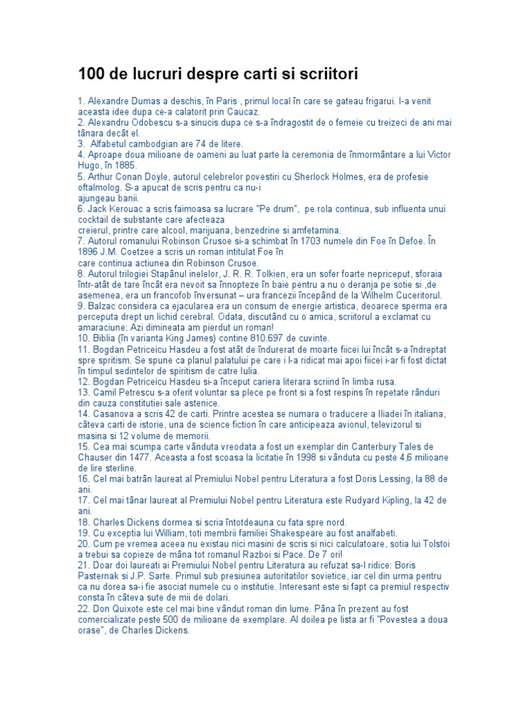 100 de Lucruri Despre Carti Si Scriitori | PDF