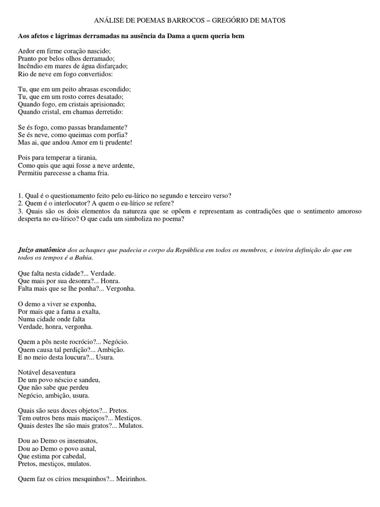 Análise de Poemas Barrocos | PDF