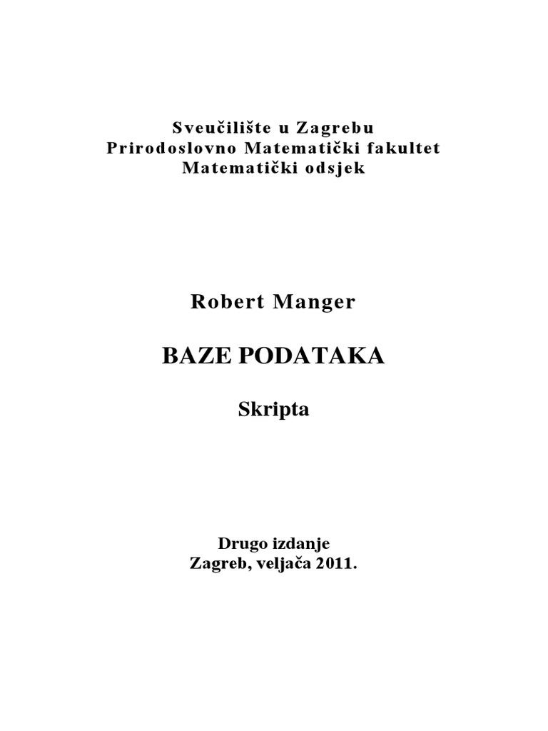 Robert Manger - BAZE PODATAKA PDF | PDF