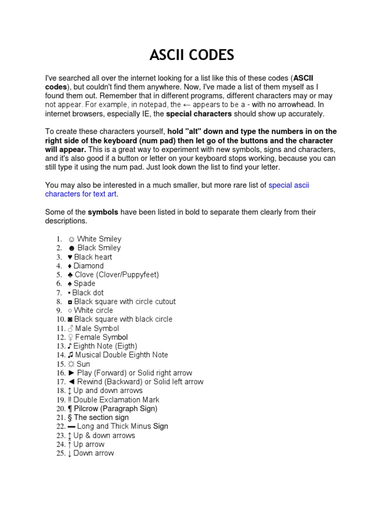 Ascii Codes: Special Ascii Characters For Text Art | PDF | Planets In ...