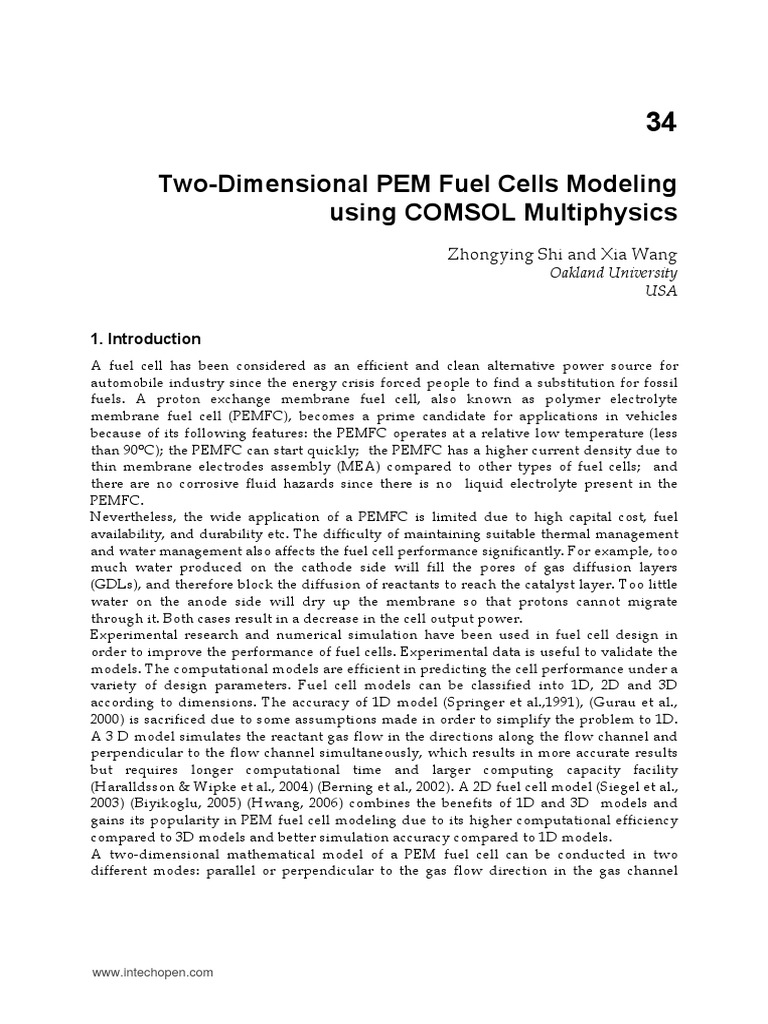 InTech-Two Dimensional Pem Fuel Cells Modeling Using Comsol Multiphysics PDF | PDF | Proton ...