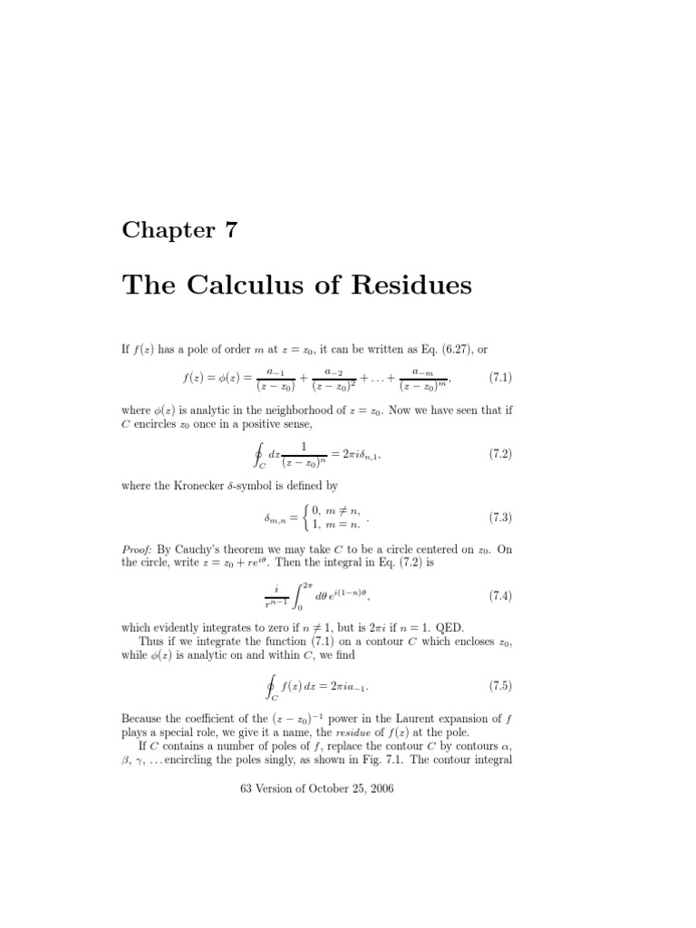 Calculus of Residues | PDF | Integral | Mathematical Concepts