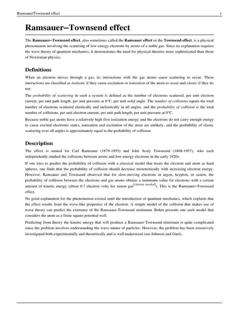 Ramsauer-Townsend Effect PDF | PDF | Theoretical Physics | Physical ...