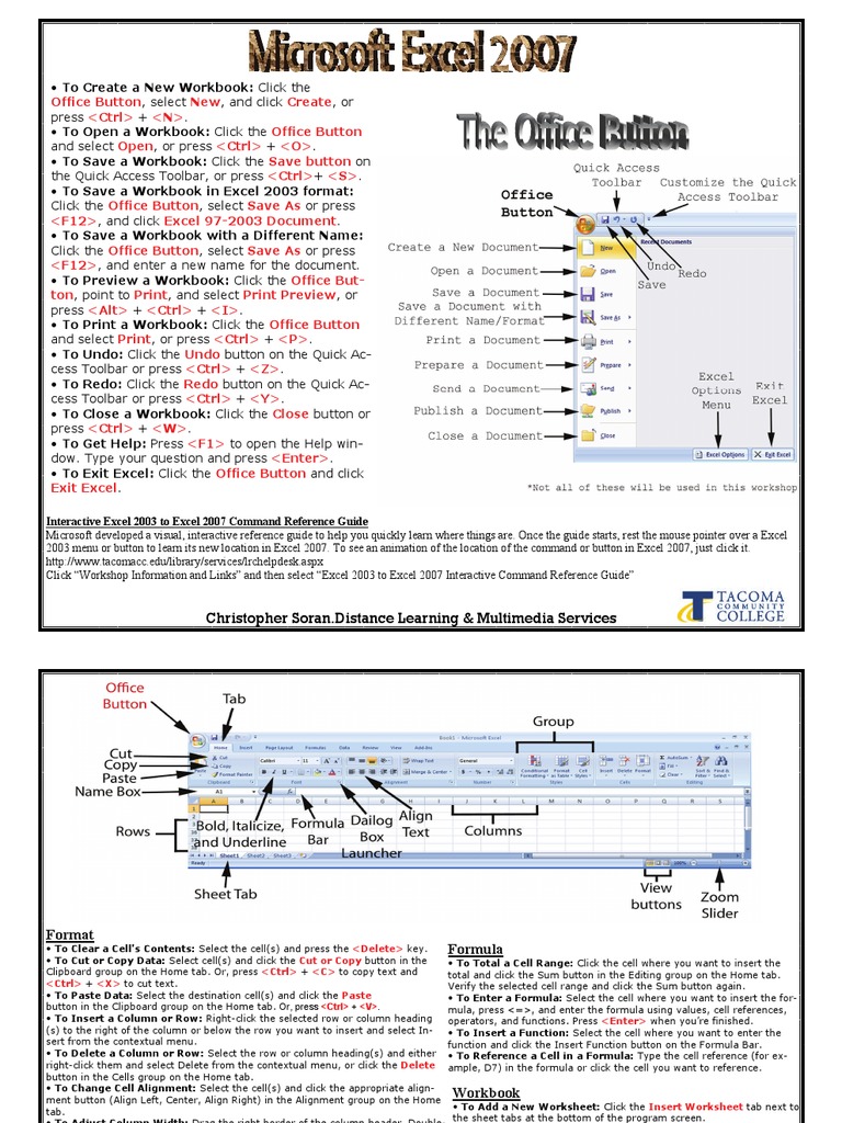 Excel 2007 Workshop Handout | PDF