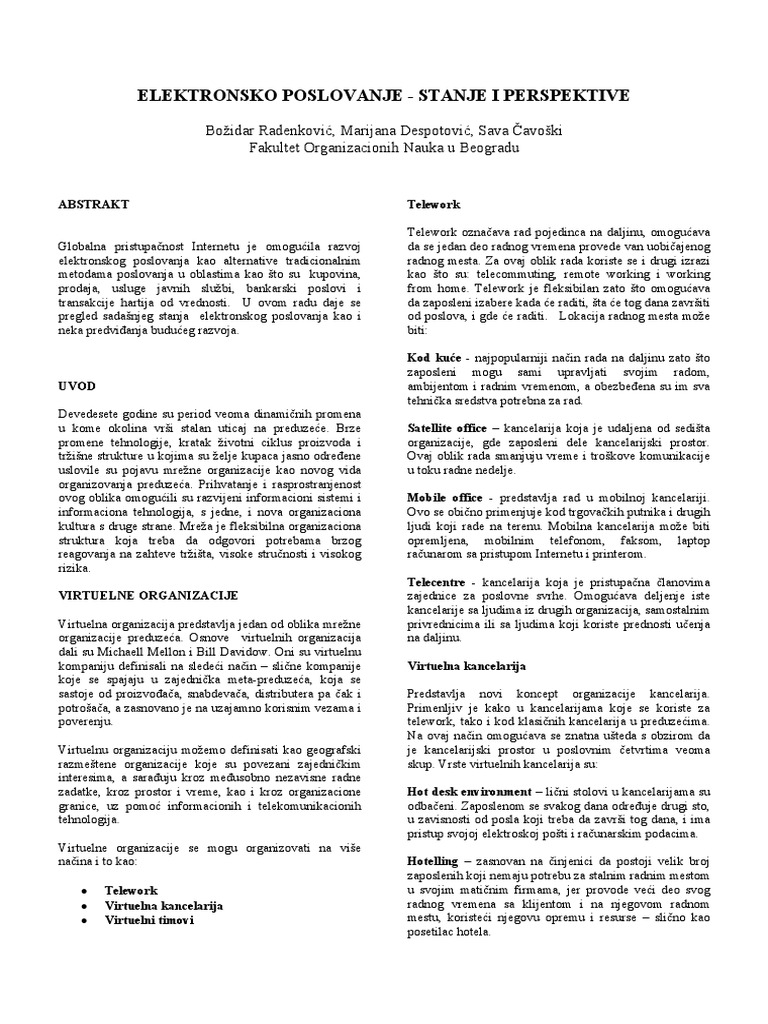 Elektronsko Poslovanje - Stanje I Perspektive | PDF