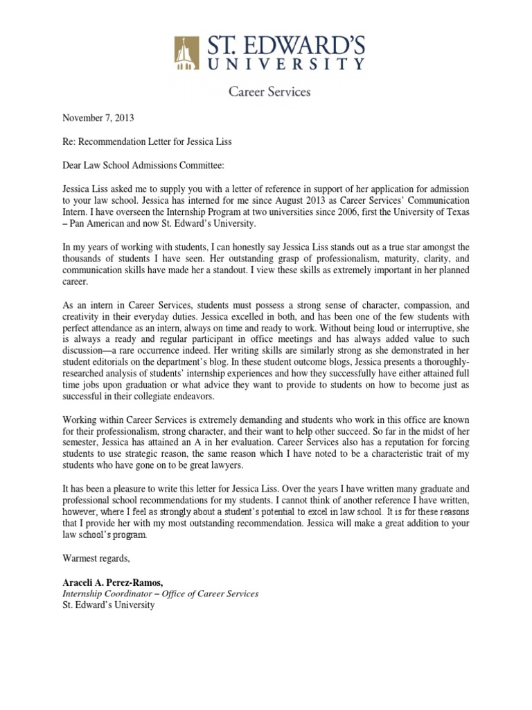 Jessica Liss LOR.pdf | Internship | Psychological Concepts